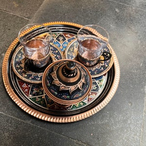 Handmade Copper Tea Serving Set for 2 Person, Hand Painted Varnished ...