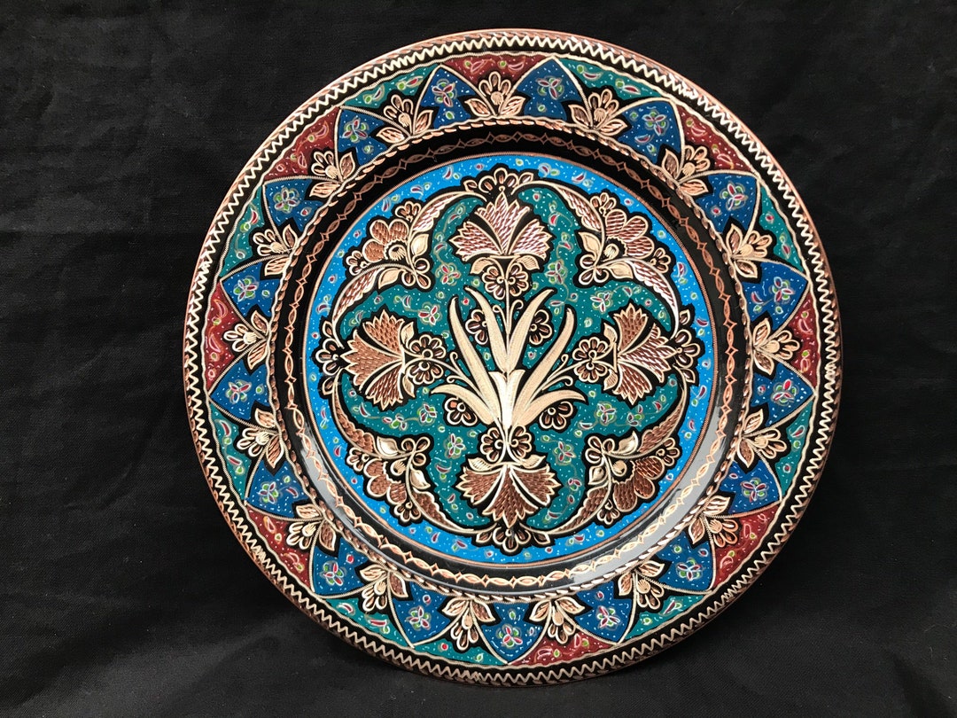 Luxury Floral Design Round Tray, Floral Wall Plate,handmade Turkish ...