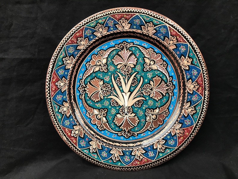 Luxury Floral Design Round Tray, Floral Wall Plate,handmade Turkish ...