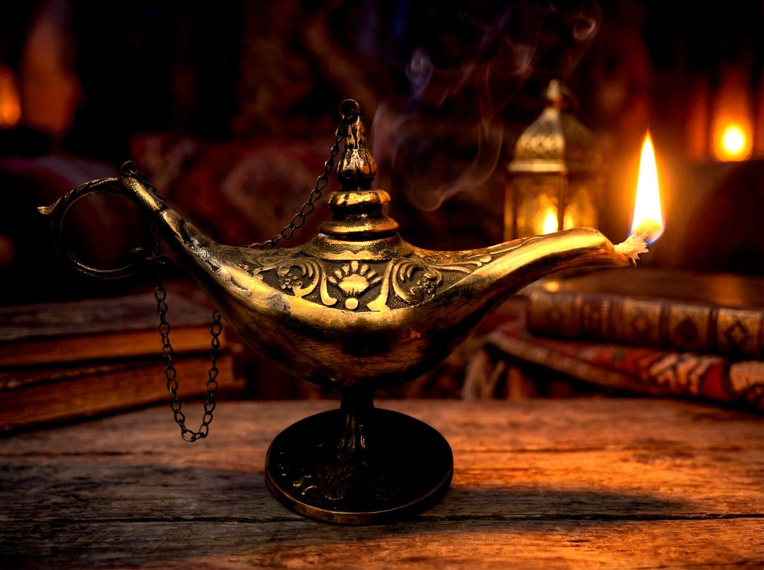 Rustic Genie Lamp With Chain Lid, Functional Oil Lamp, Rustic Aladdin ...