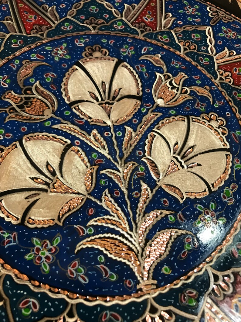 Hand Painted Copper Plate Engraved Copper Serving Tray - Etsy