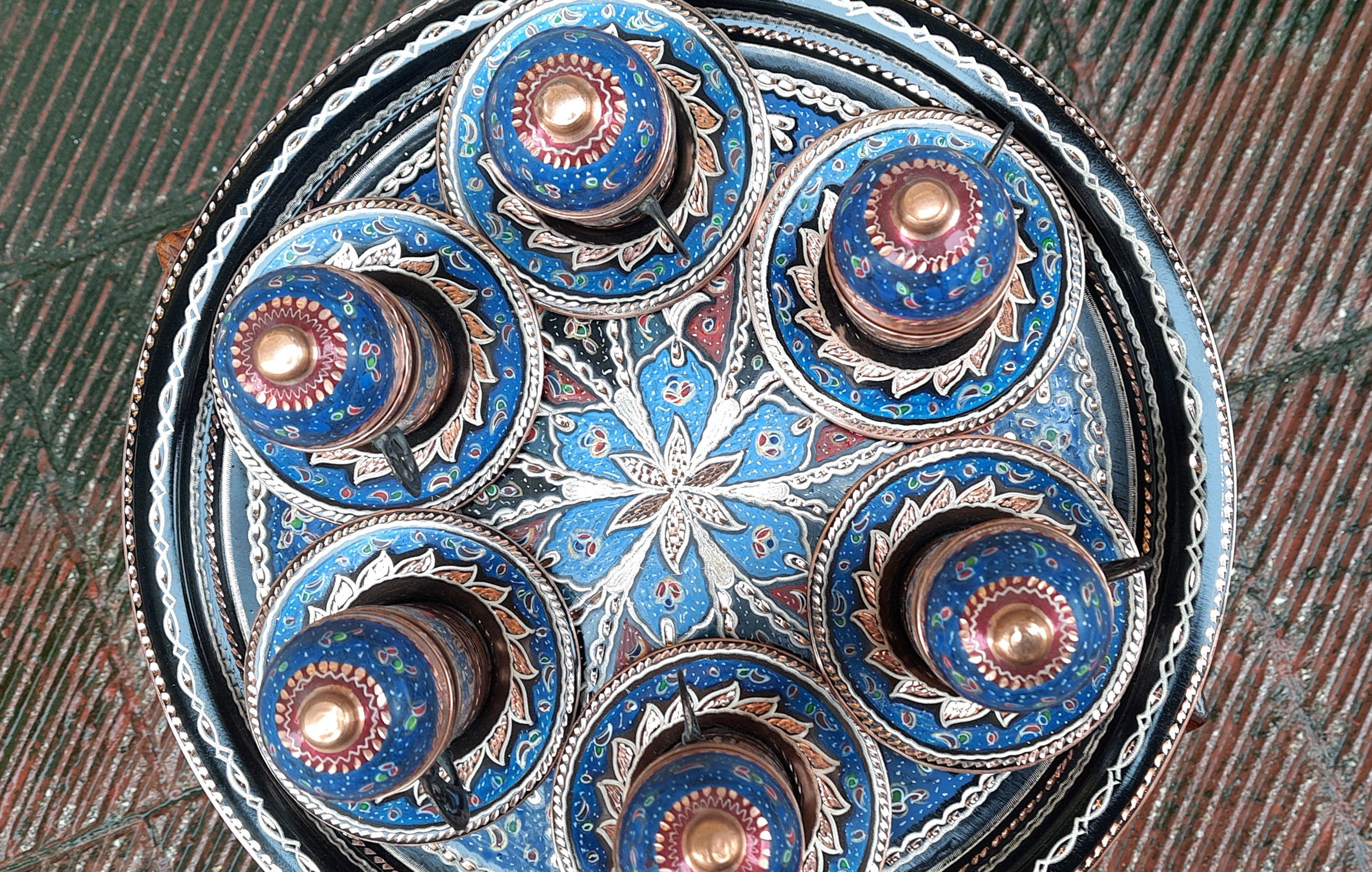 Turkish Tea Set Blue Tea Service Set for 6 Person Hand | Etsy