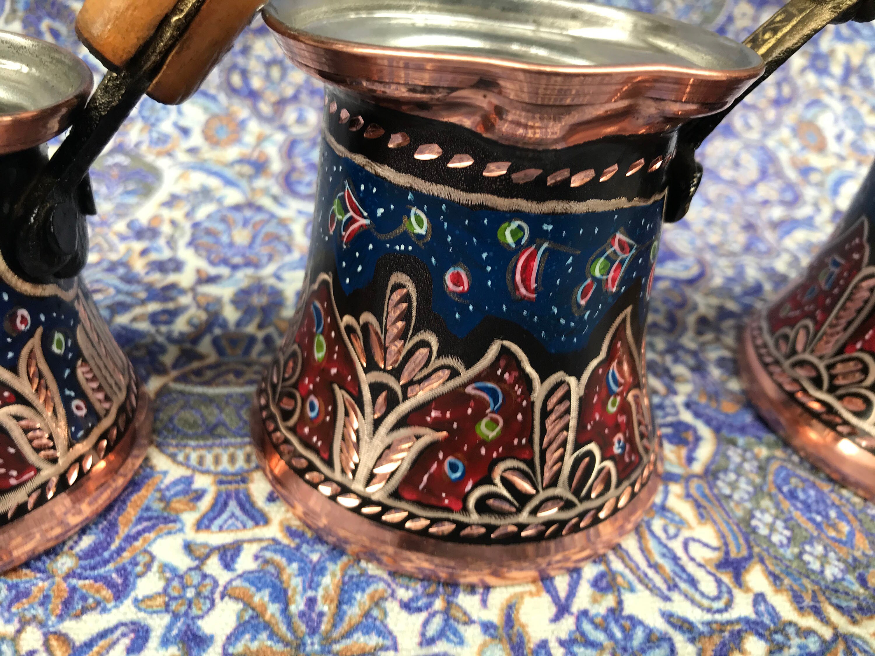 Turkish Coffee Pot Triple Set Hand Painted and Engraved - Etsy