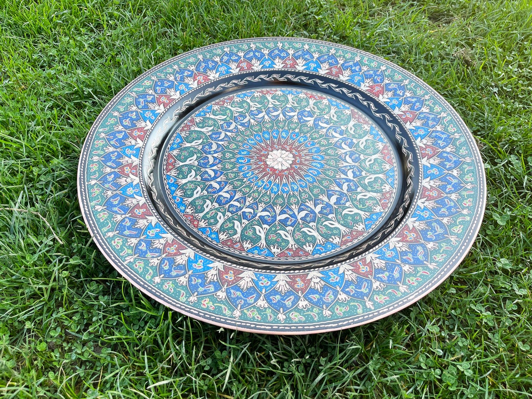 Eclectic Office Wall Decor Hand Painted Copper Large Tray - Etsy
