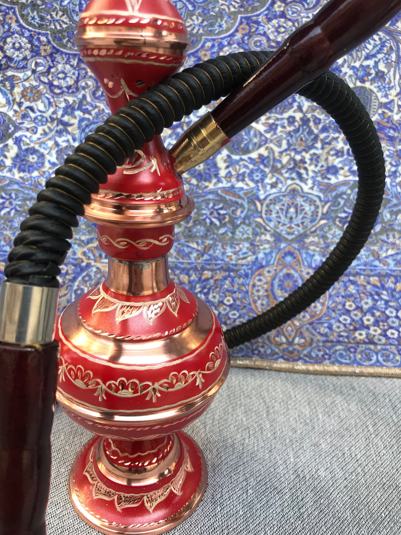 Inlaid Hookah Set Hand Painted Red Copper Hookah Carved - Etsy