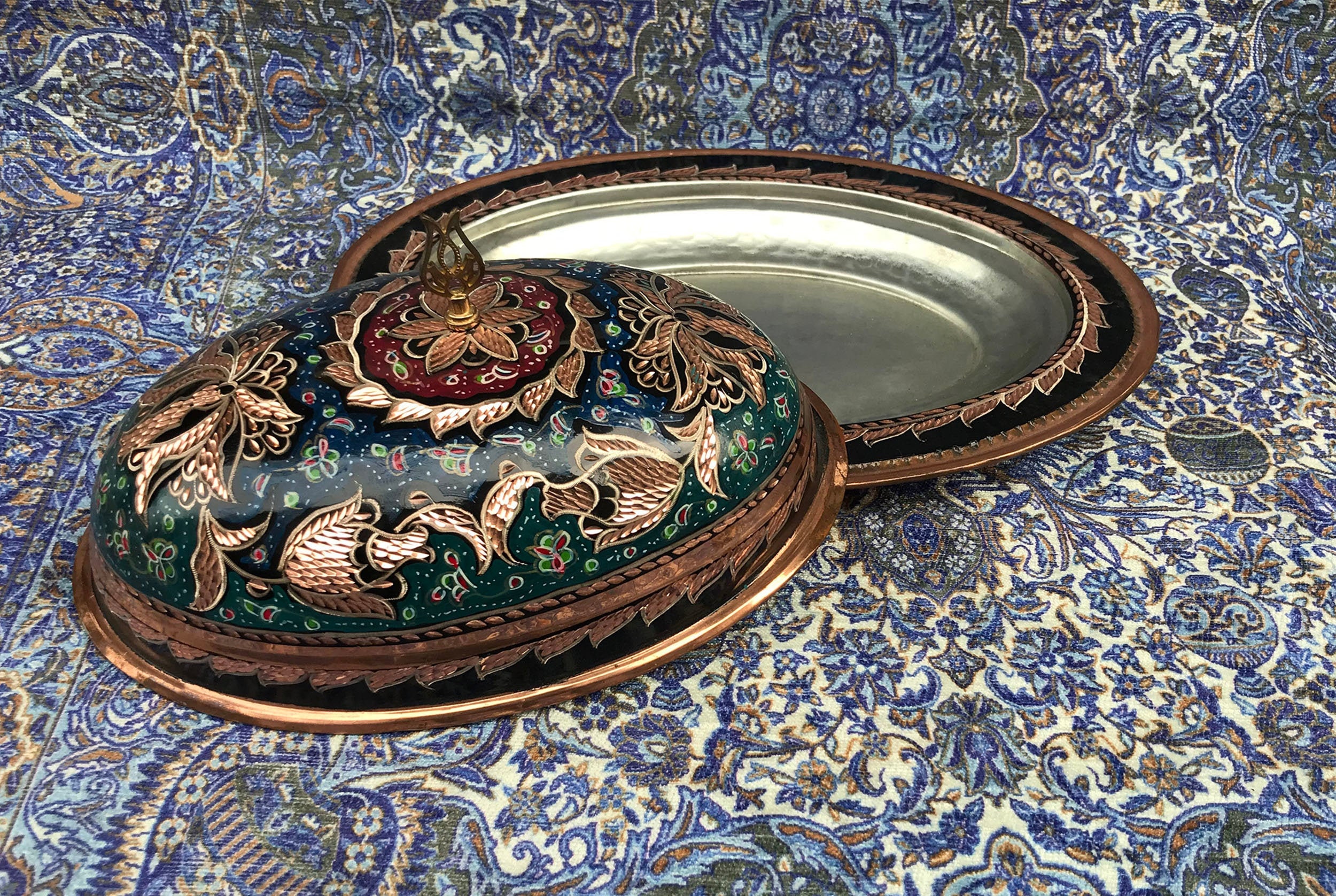Handmade Luxury Turkish Serving Bowl With Lid Inlaid Copper - Etsy UK