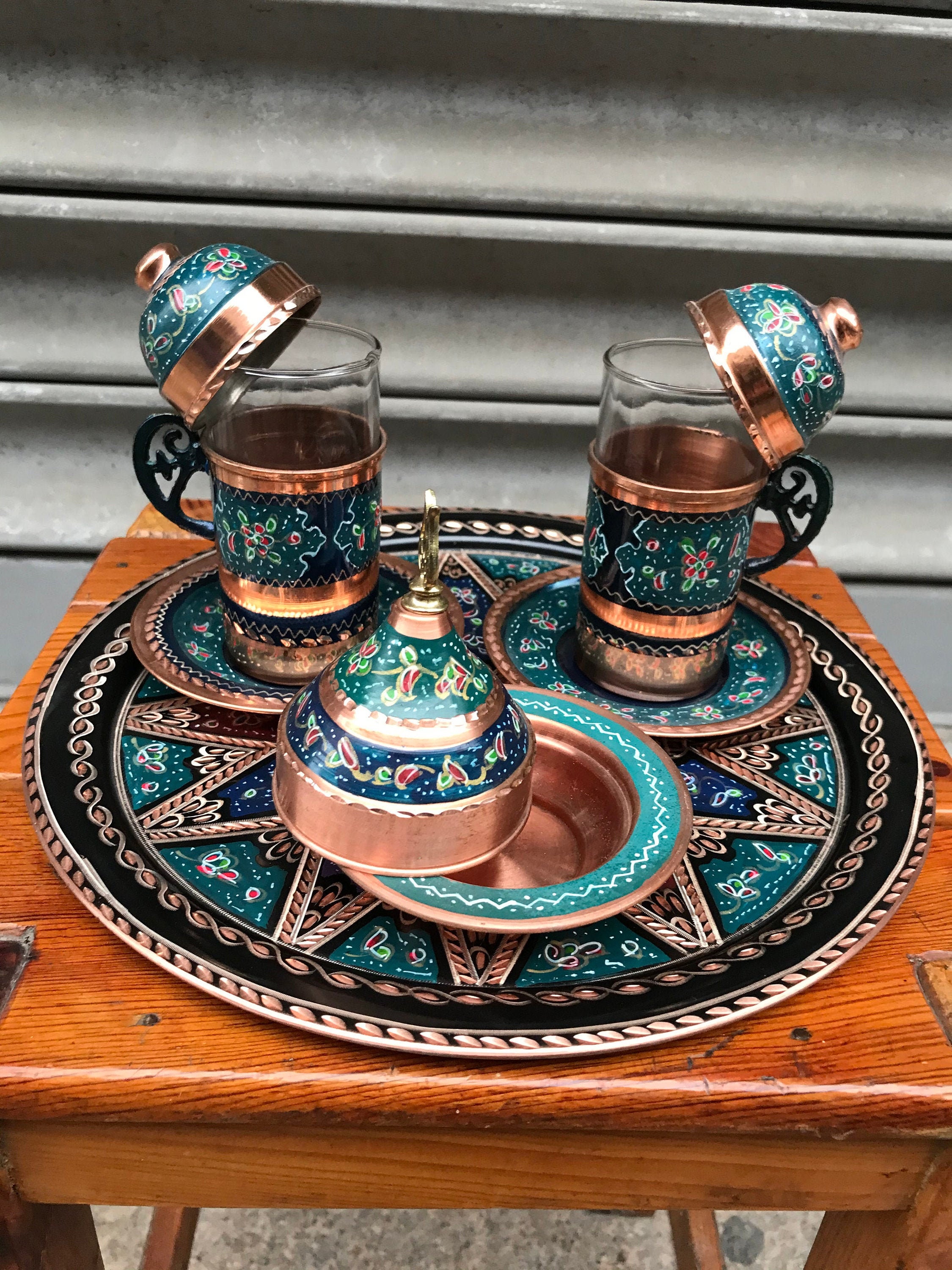 Handmade Copper Tea Serving Set for 2 Person Hand Painted - Etsy
