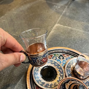 Handmade Copper Tea Serving Set for 2 Person, Hand Painted Varnished ...