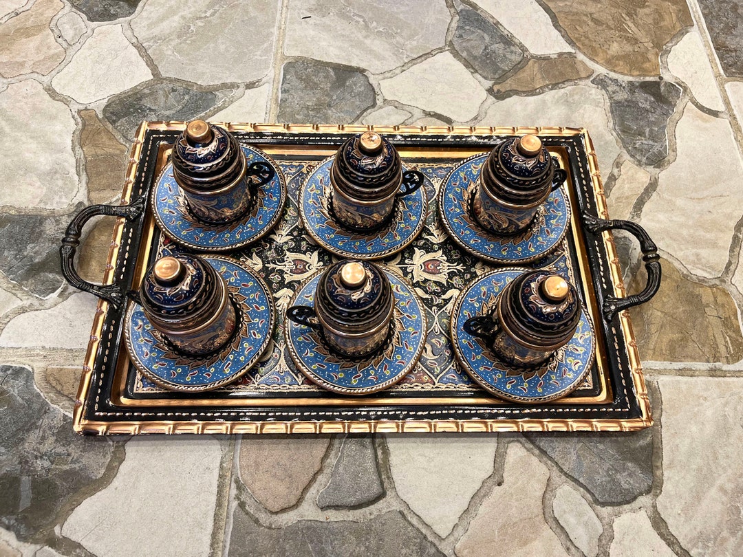 Copper Blue Espresso Set for 6 Person, Handmade Espresso Lover Gift ...