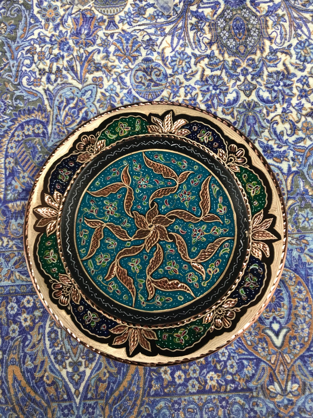 Copper Plate, Colorful Design Wall Hanging, Full Handmade for Boho ...