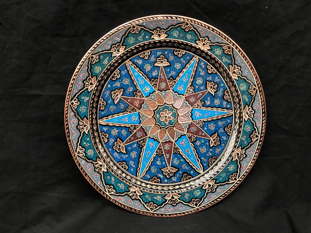 Wall Decoration Gift, Copper Dish, Turkish Plate, Colorful Ethnic Wall ...