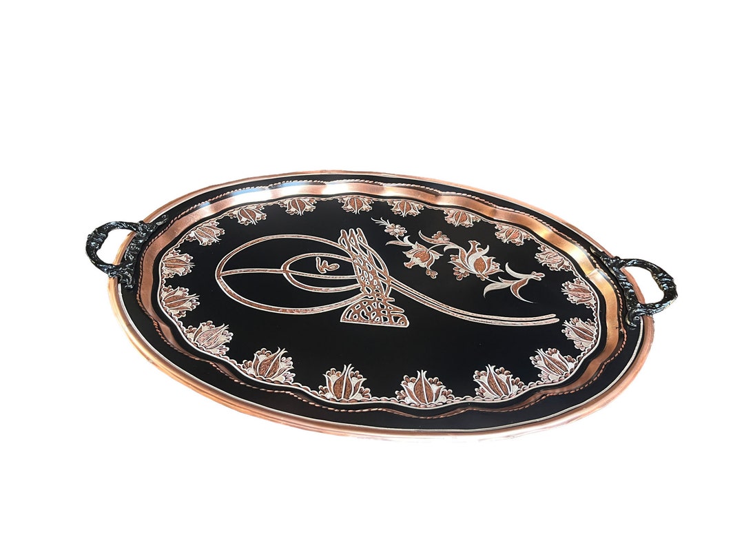 Hand Carved Turkish Service Tray, Carved Copper Food or Drink Serving ...