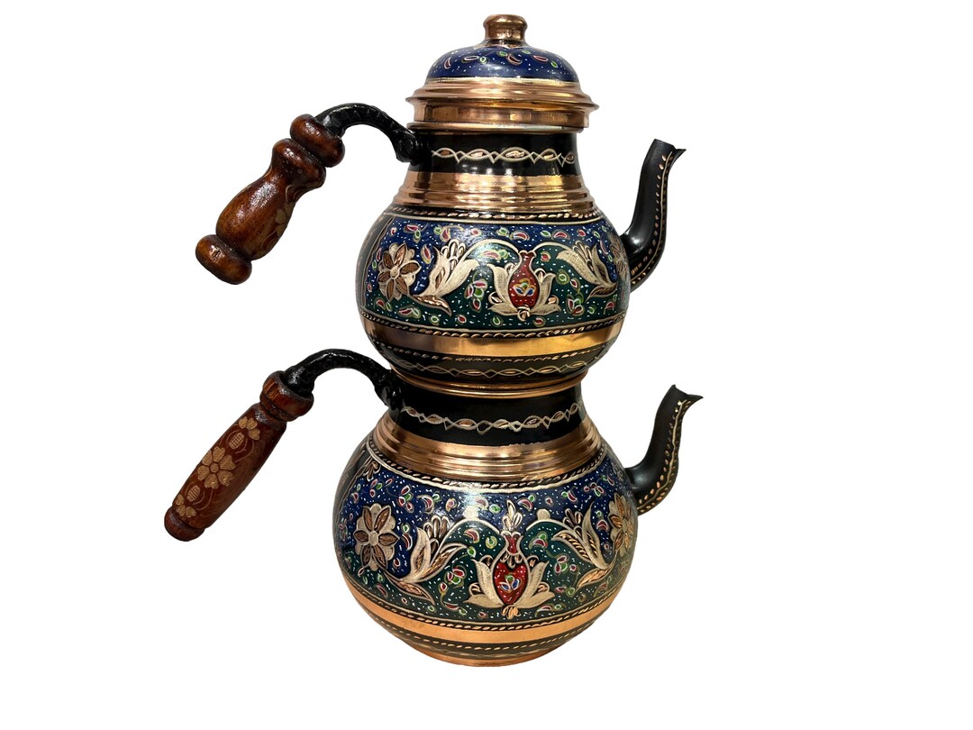 Colorful Copper Tea Pot Set, Handmade Turkish Teapot, Hand Painted Pot ...