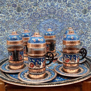 Turkish Tea Set Blue Tea Service Set for 6 Person Hand | Etsy