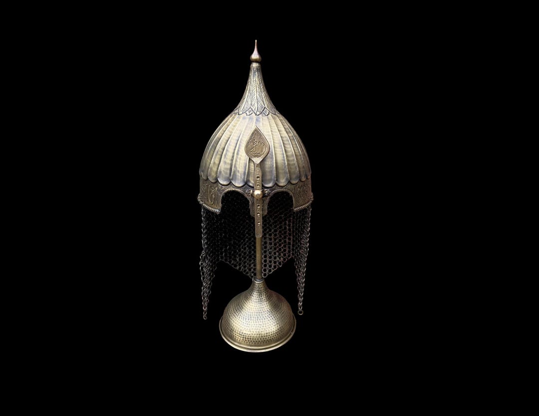 Ottoman Style Casque | Solid Brass Chichak Helmet | Engraved Surah Al ...
