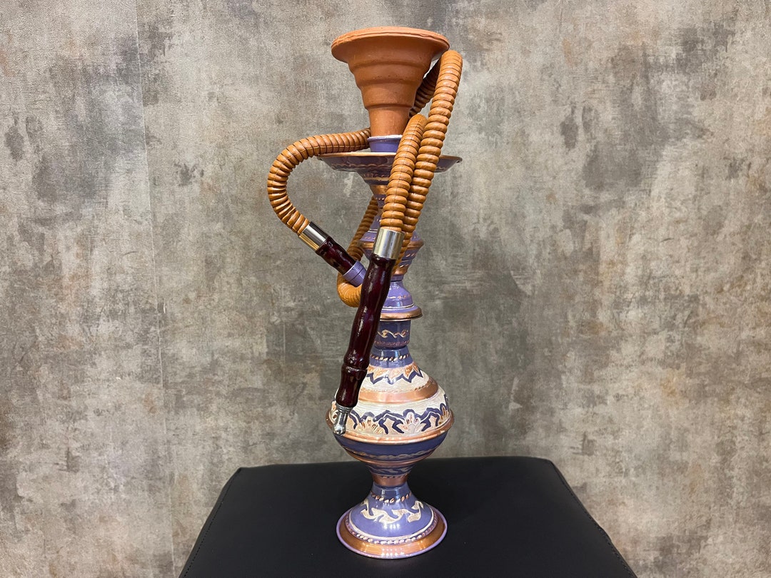 Decorative Hookah Set, Hand Painted Purple Copper Hookah, Carved Shisha ...