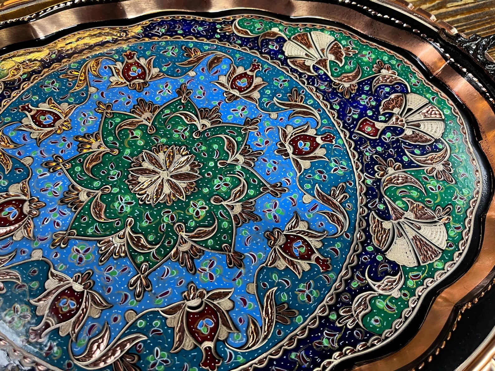Hand Painted Floral Copper Tray: Decorative Serving Tray With Handles ...