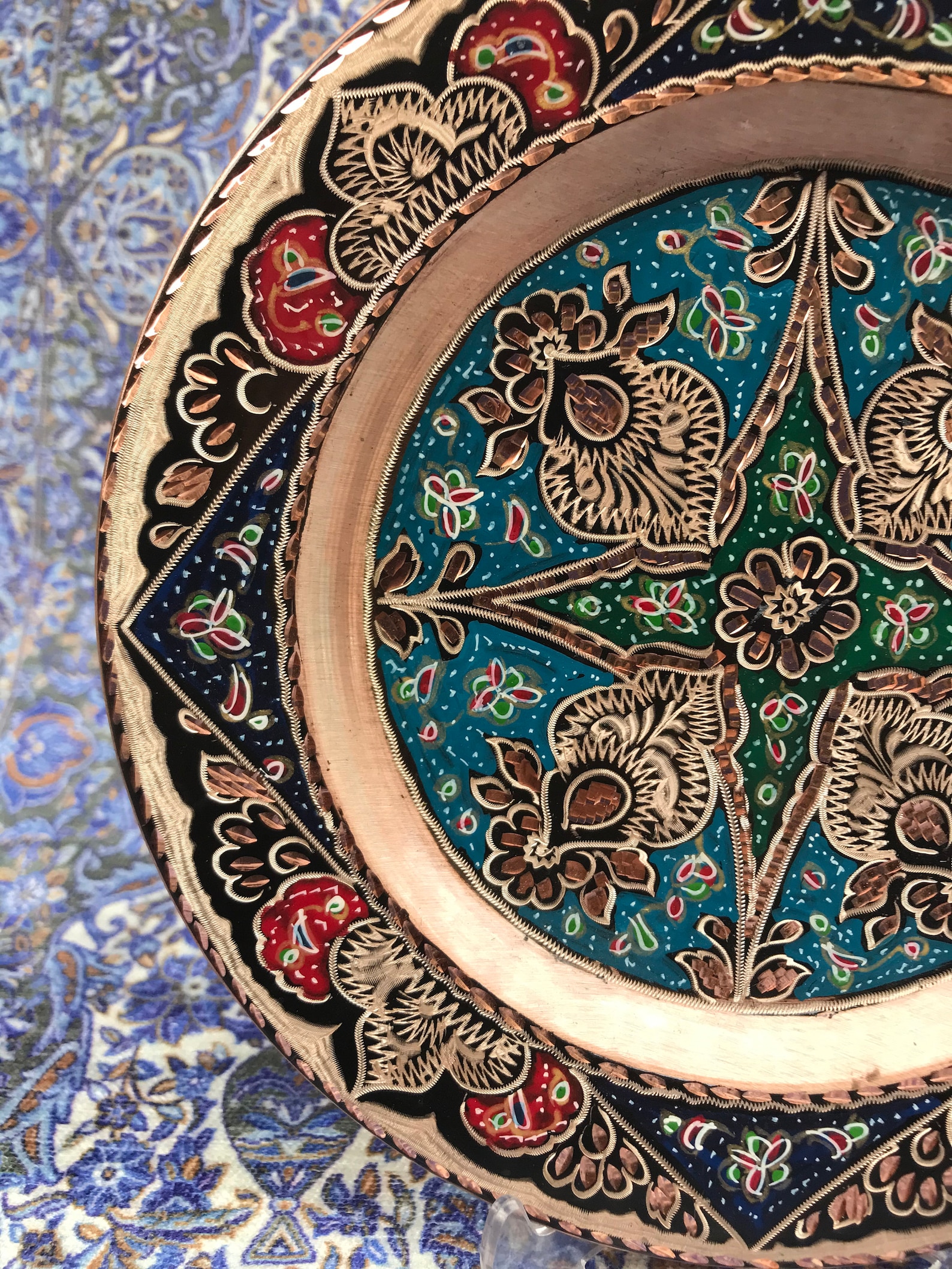 Hand Painted Copper Tray, Copper Plate Wall Hanging, Kitchen Decor ...