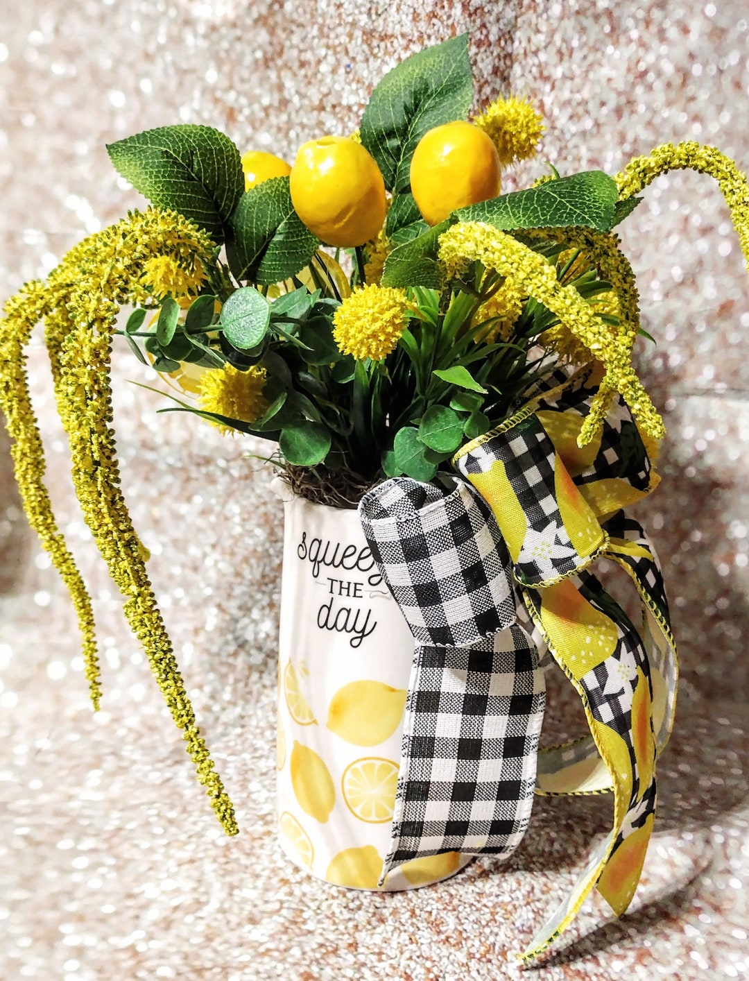 Lemon Farmhouse Centerpiece, Jar Flower Arrangement - Etsy