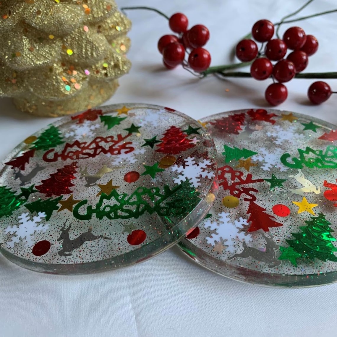 Holiday Coaster | Christmas Coaster | Christmas Decor | Christmas Gift | Resin Coaster| Set of 2 ...