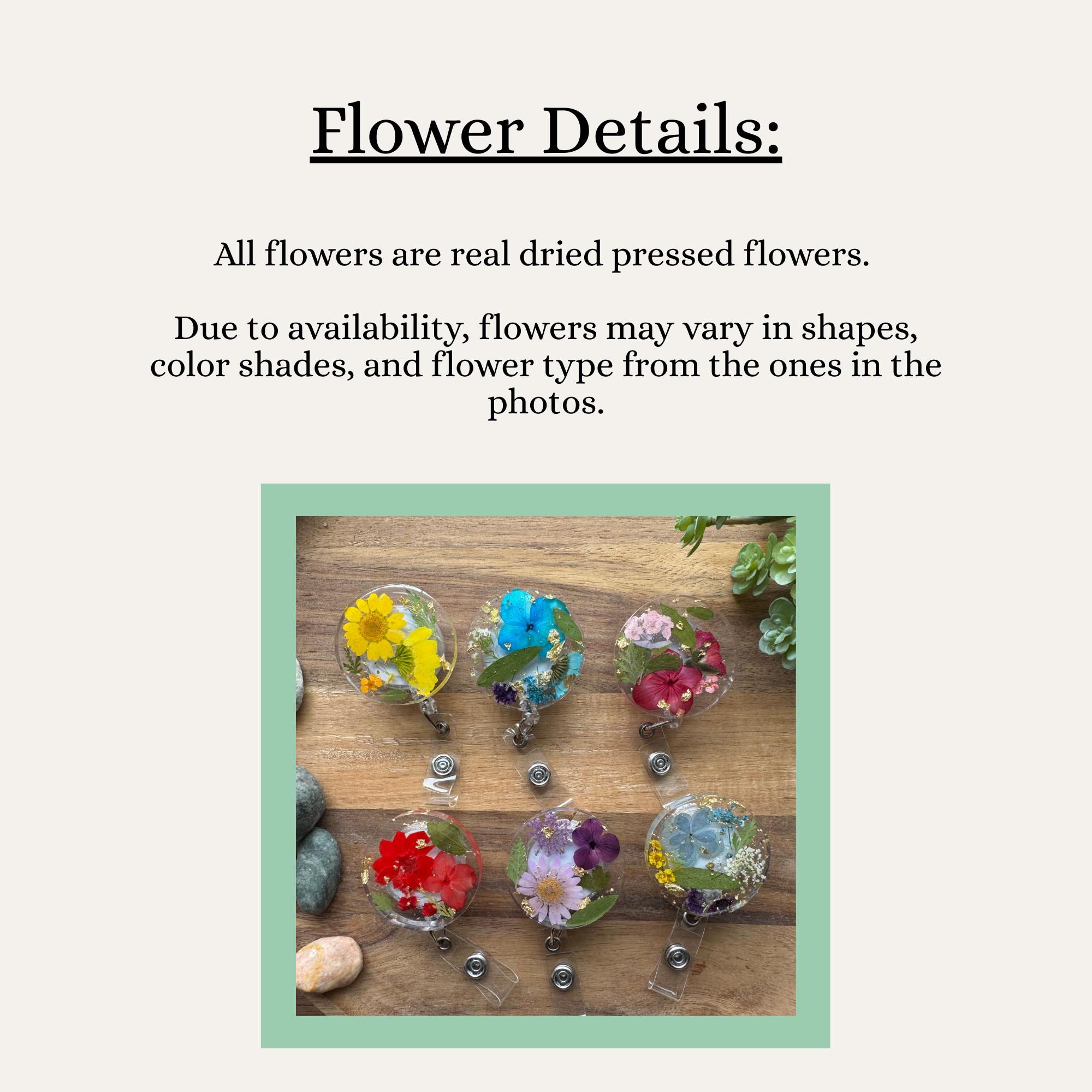 Real Pressed Flower Badge Reel, Cute Nurse Teacher Coworker Gift ...