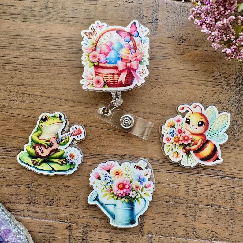 Spring Badge Reel Set, Interchangeable Badge Reel Topper, Floral Easter ...