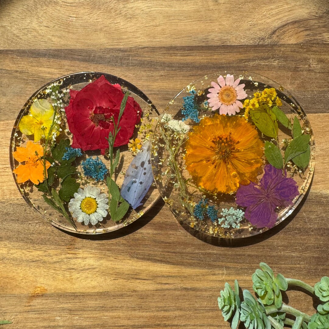 Set of 2 Real Pressed Flower Coasters, Wildflower Coaster Set, Floral ...