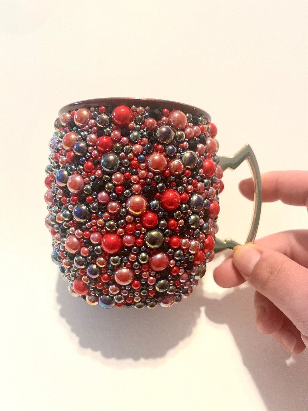 Bedazzled Stainless Steel Mug, Pearl Bling Mug, Red Black Pearl Mug ...