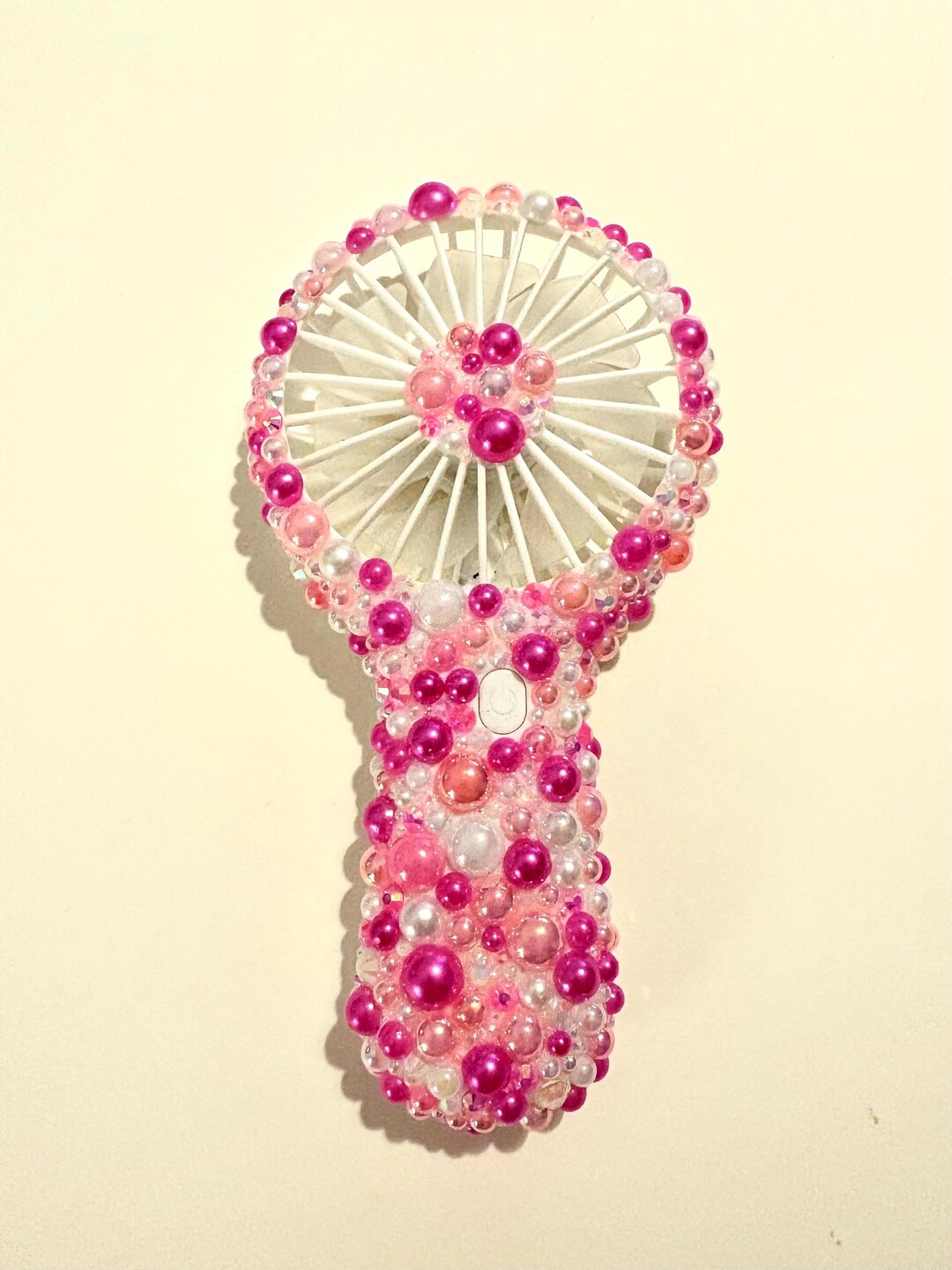 Hot Pink Pearl Bedazzled Fan, Handheld Fan, Bling Personal Fan, Glam ...