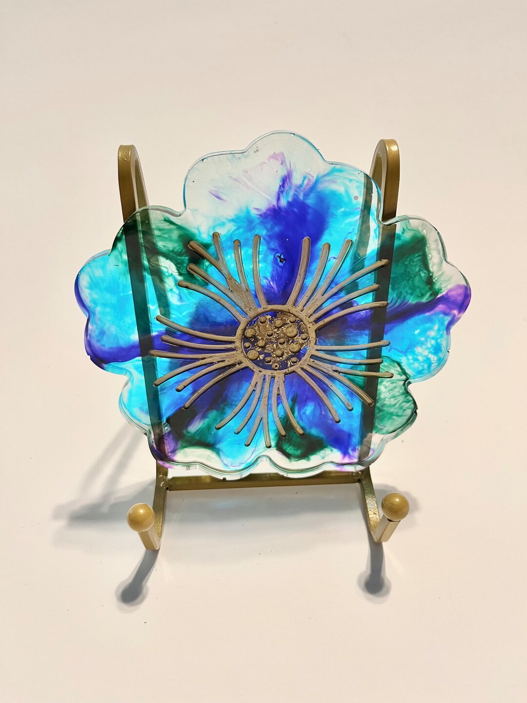 Blue Flower Business Card Holder, Resin Business Card Holder, Resin ...