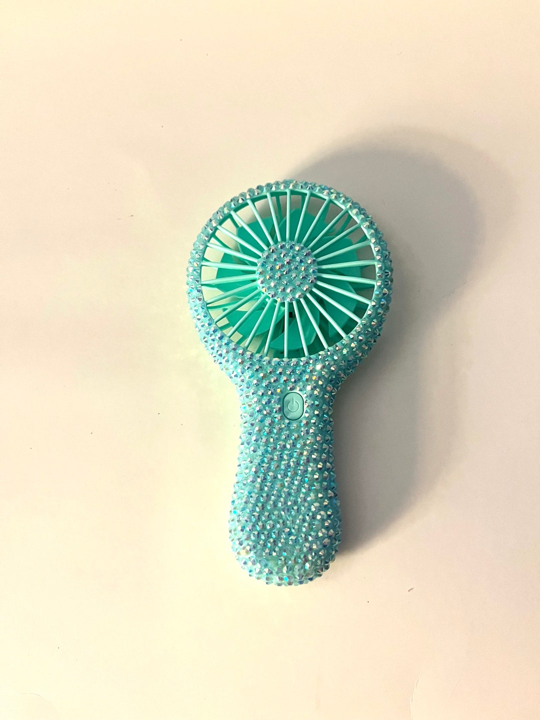 Blue Bedazzled Fan, Rechargeable Handheld Fan, Bling Personal Fan, Glam ...