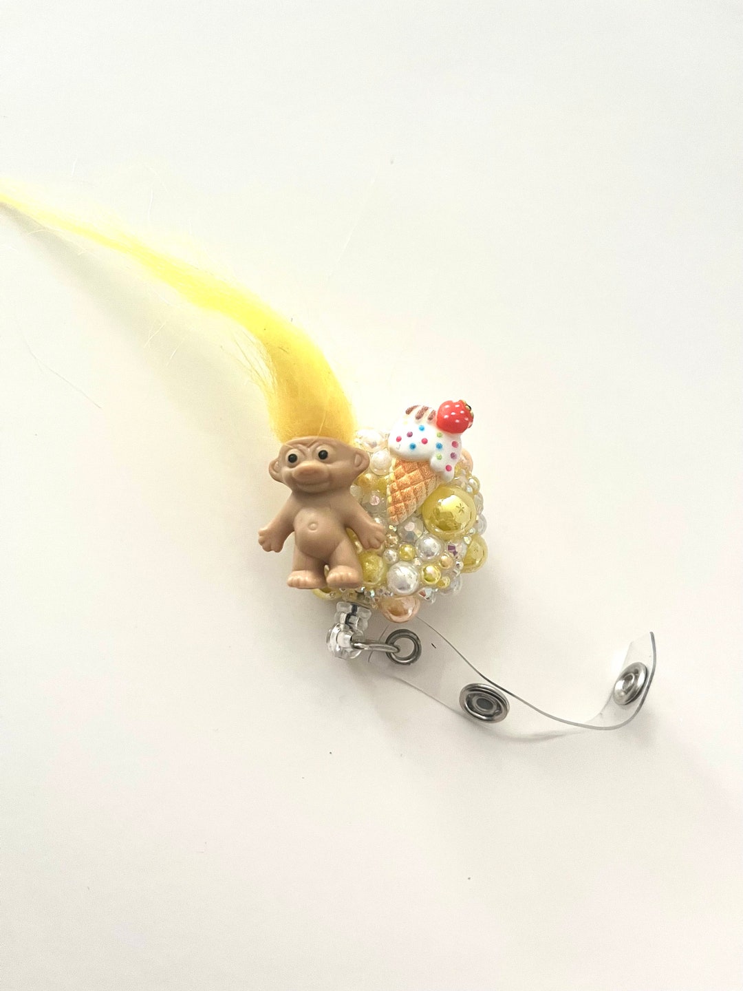 Yellow Bedazzled Badge Reel, Pearl Badge Reel, Troll Badge Reel, 90s ...