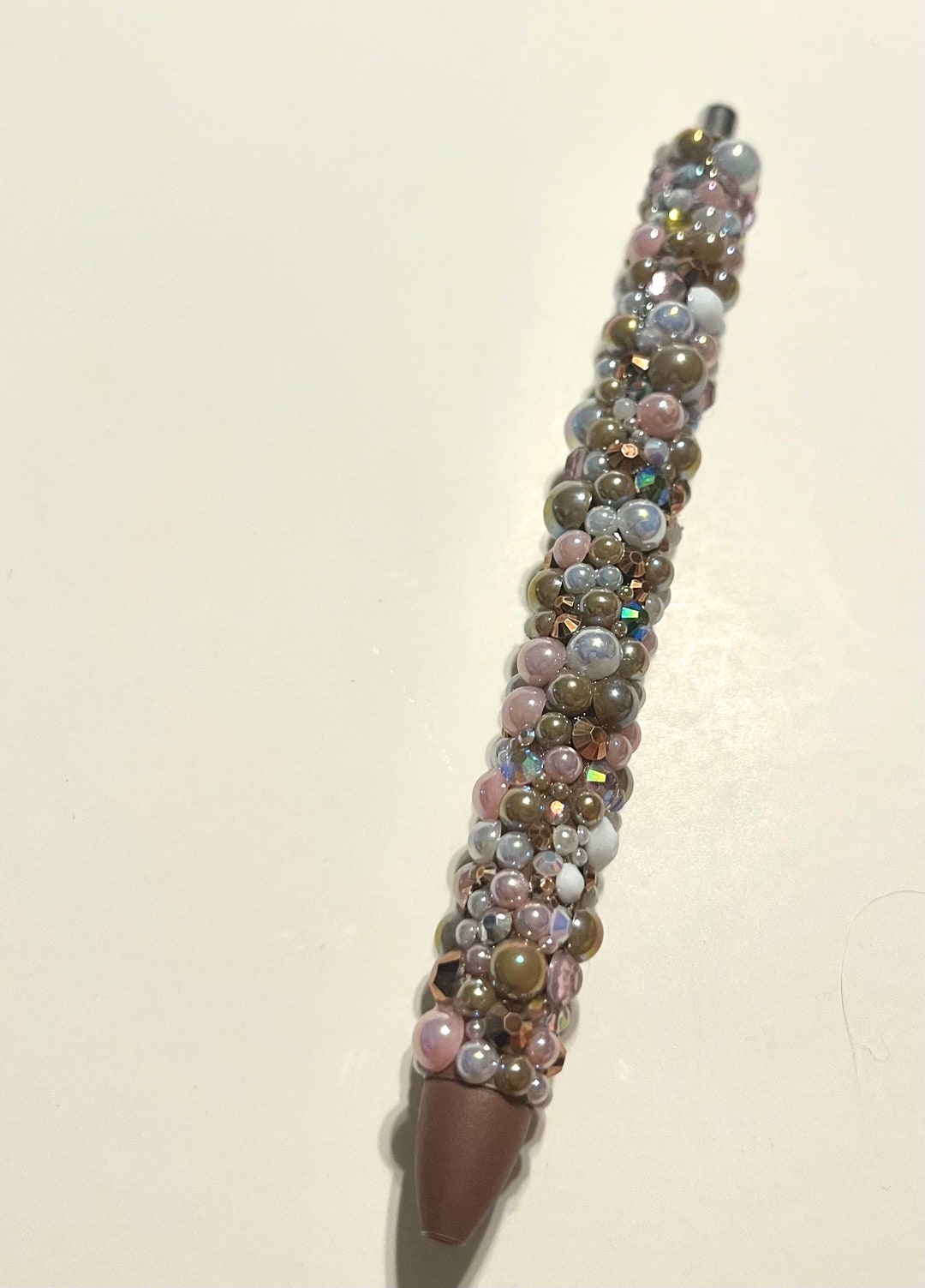 Pink/brown Pearl Bedazzled Pen, Refillable Gel Pen, Pearl Bling Pen ...