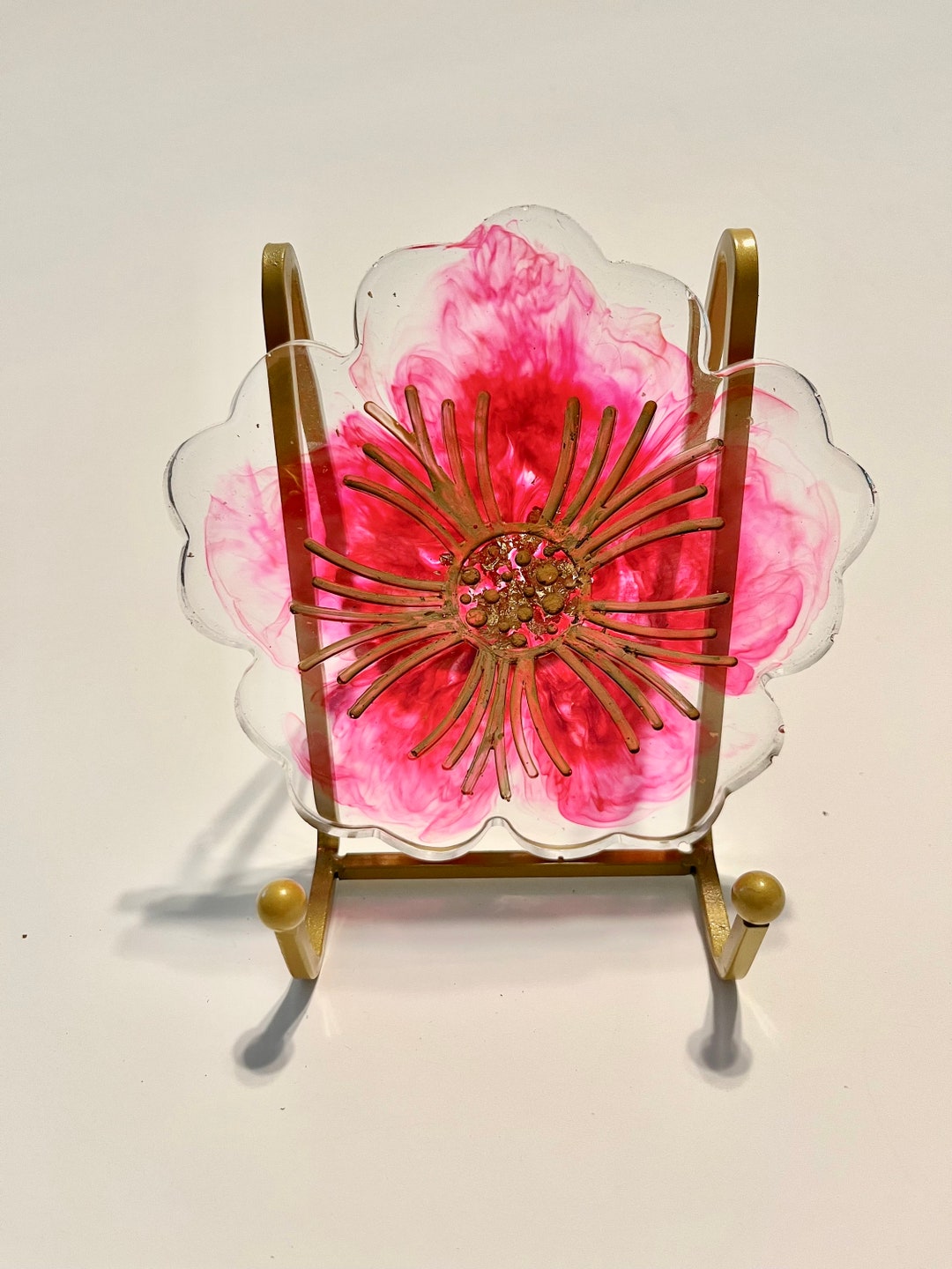 Pink Flower Business Card Holder, Resin Business Card Holder, Resin ...