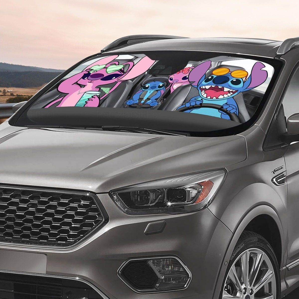 Stitch Angel Family Car Sunshade, Stitch Car