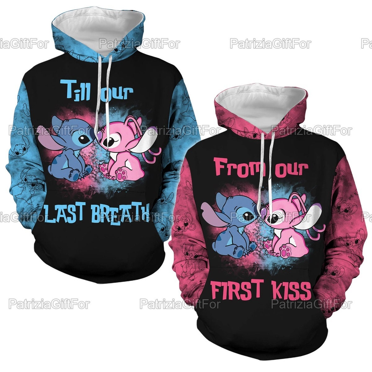 Personalized Stitch And Angel Couple Hoodie, Stitch And Angel Hoodies