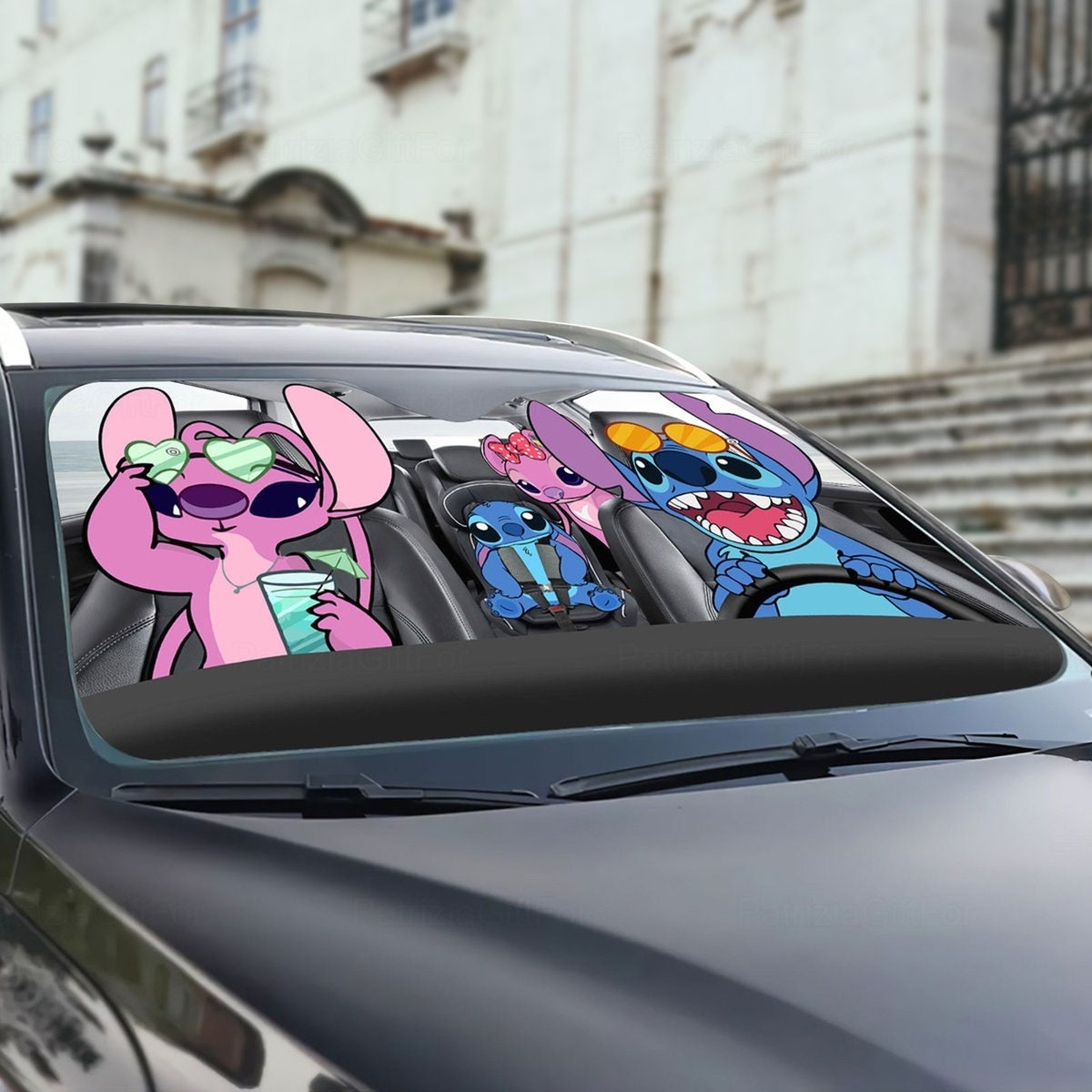 Stitch Angel Family Car Sunshade, Stitch Car