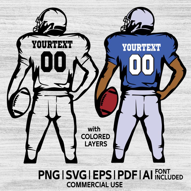 Custom Football Player SVG , Customized Football SVG Colored Layers ...