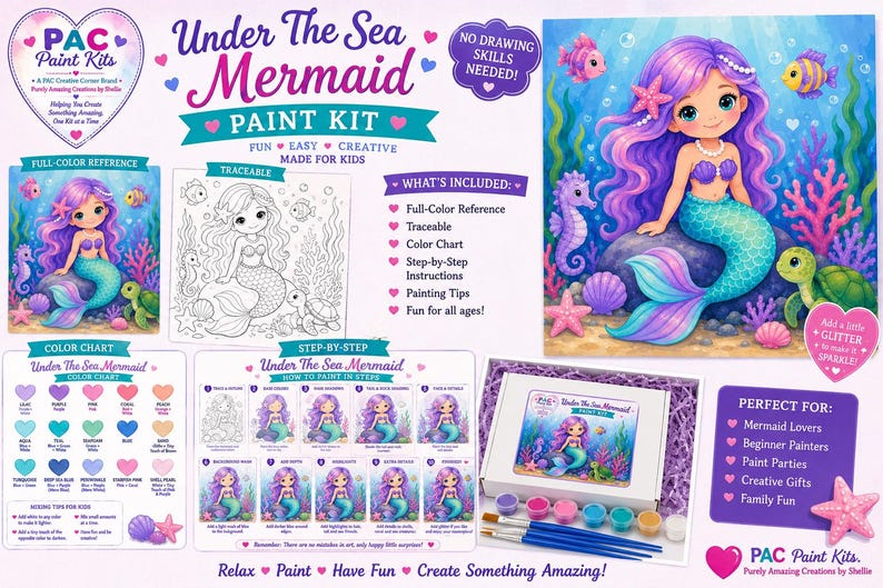 A Little Mermaid Paint Kit DIY Paint Party, Digital Download - Etsy