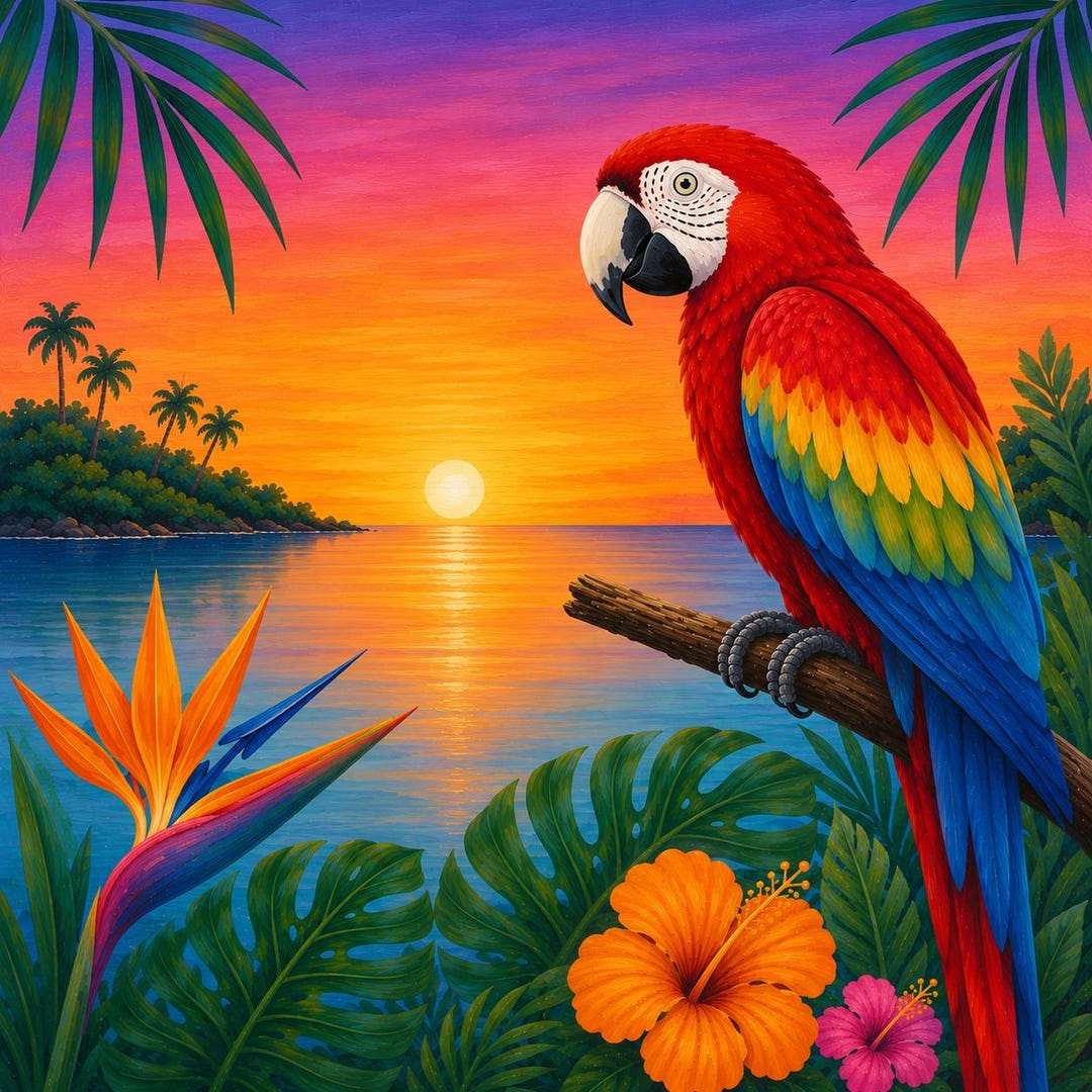 Macaw Bird Painting, Digital Paint Party Kit | Complete Beginner ...