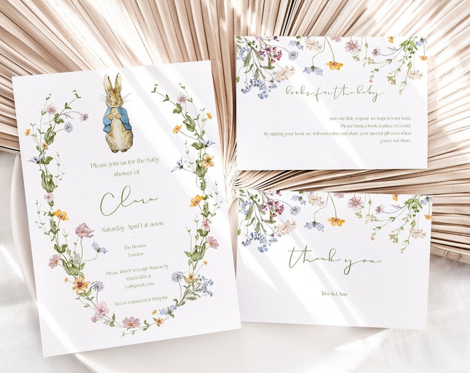 Peter Rabbit Floral Baby Shower Invitation Template Bundle, Gender ...