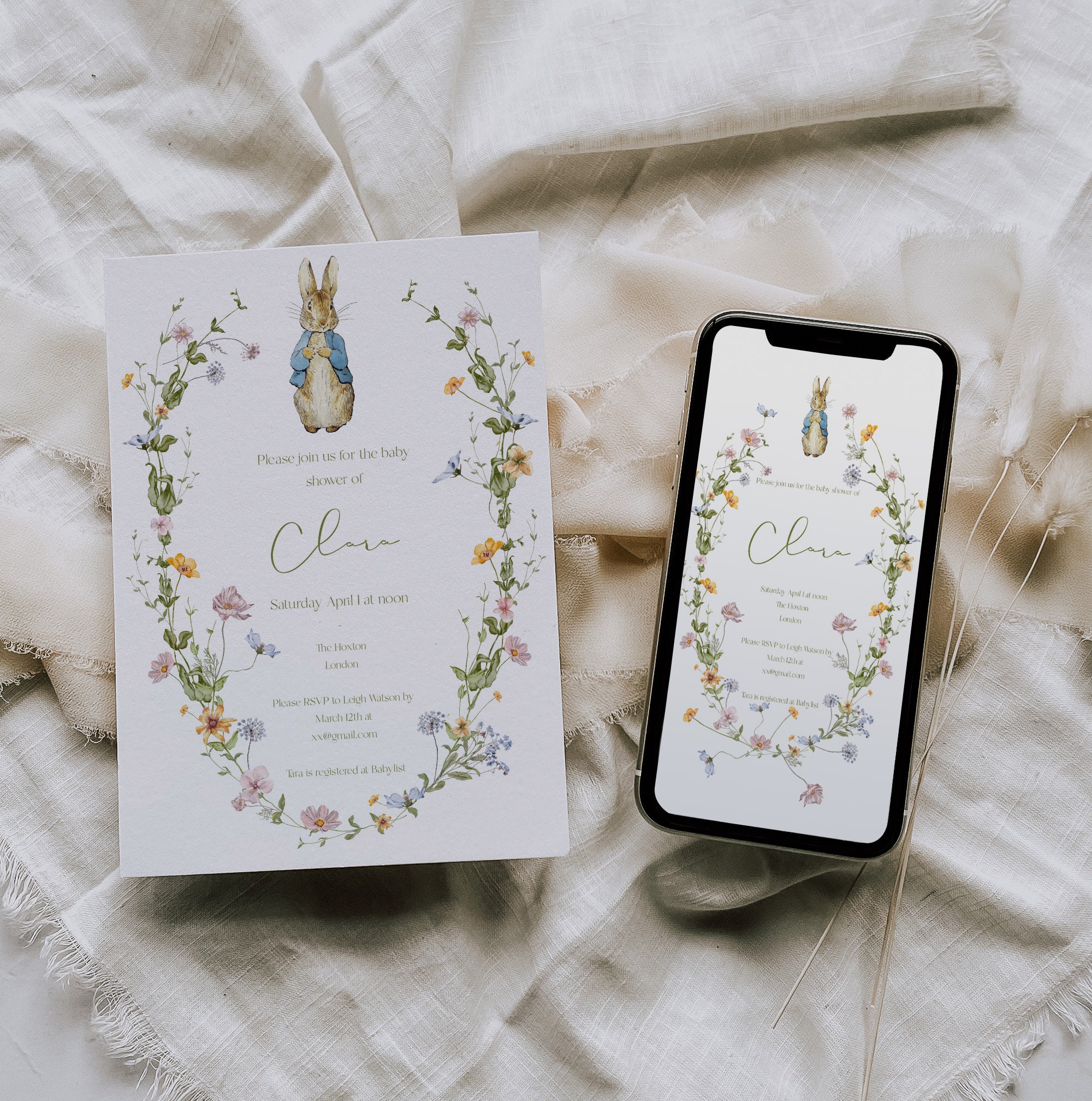 Peter Rabbit Floral Baby Shower Invitation Template, Gender Neutral ...