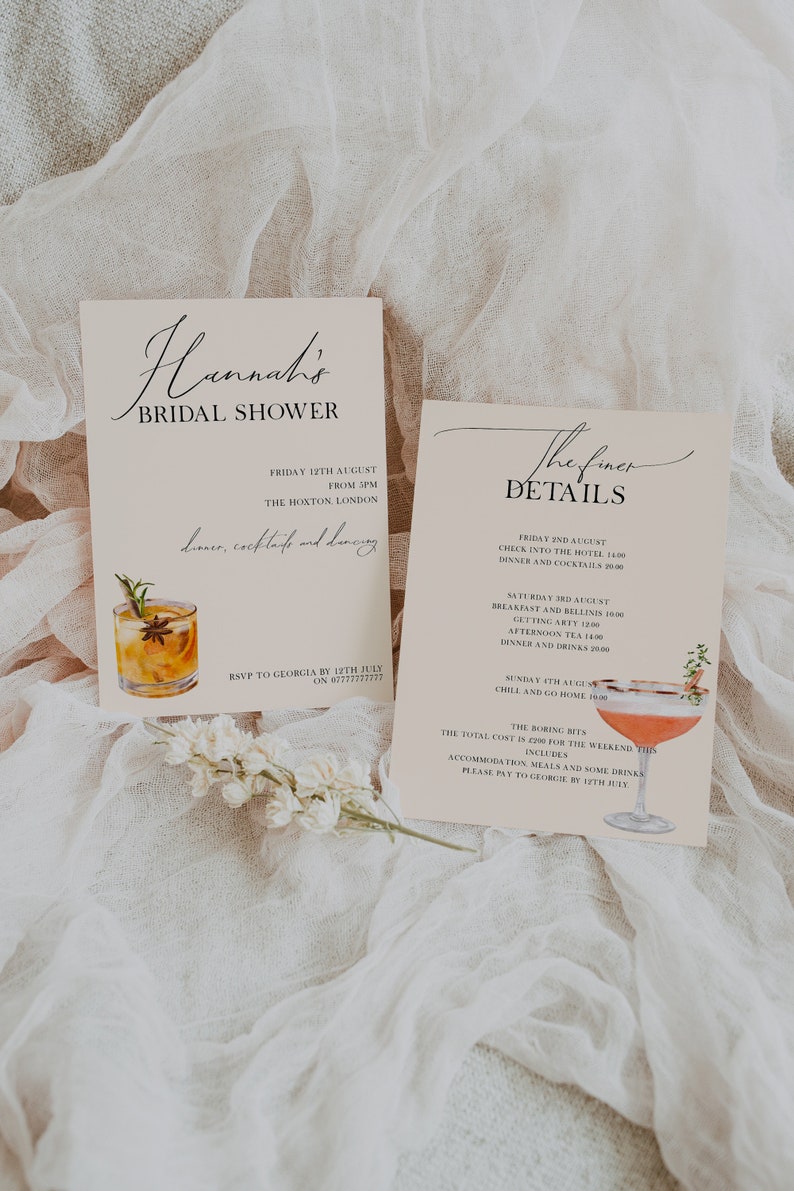 Hen Do Invite, Cocktail Hen Party Invitation, Pink Hen Do Invite ...