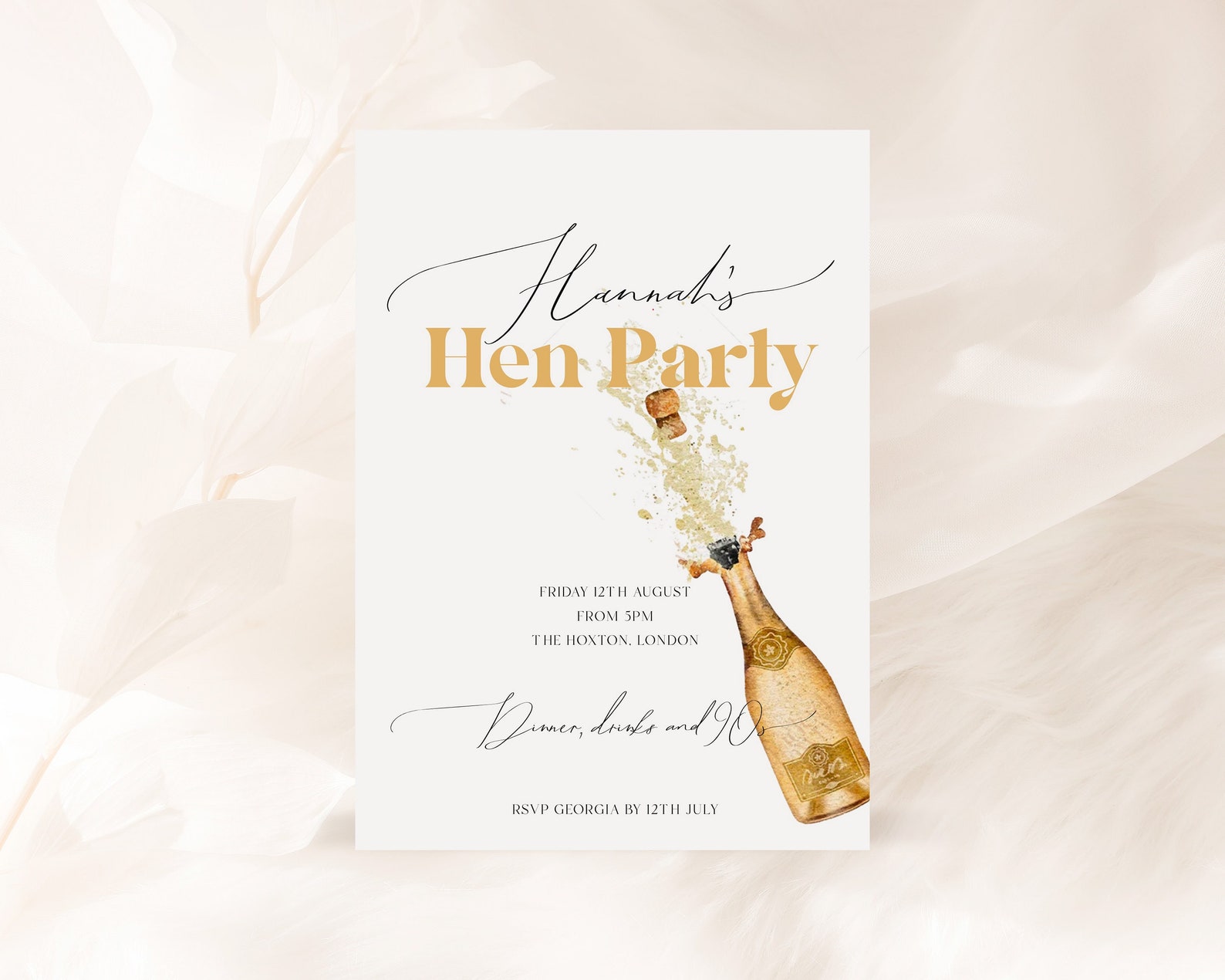 Gold Hen Do Invite, Prosecco Hen Party Invite, Champagne Bridal Shower ...