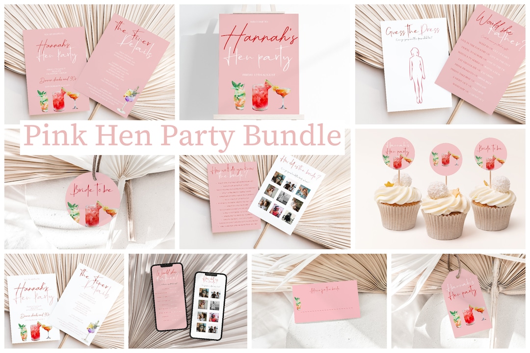 Pink Hen Do Invitation, Hen Do Invite, Pink Hen Do Bundle, Bridal ...