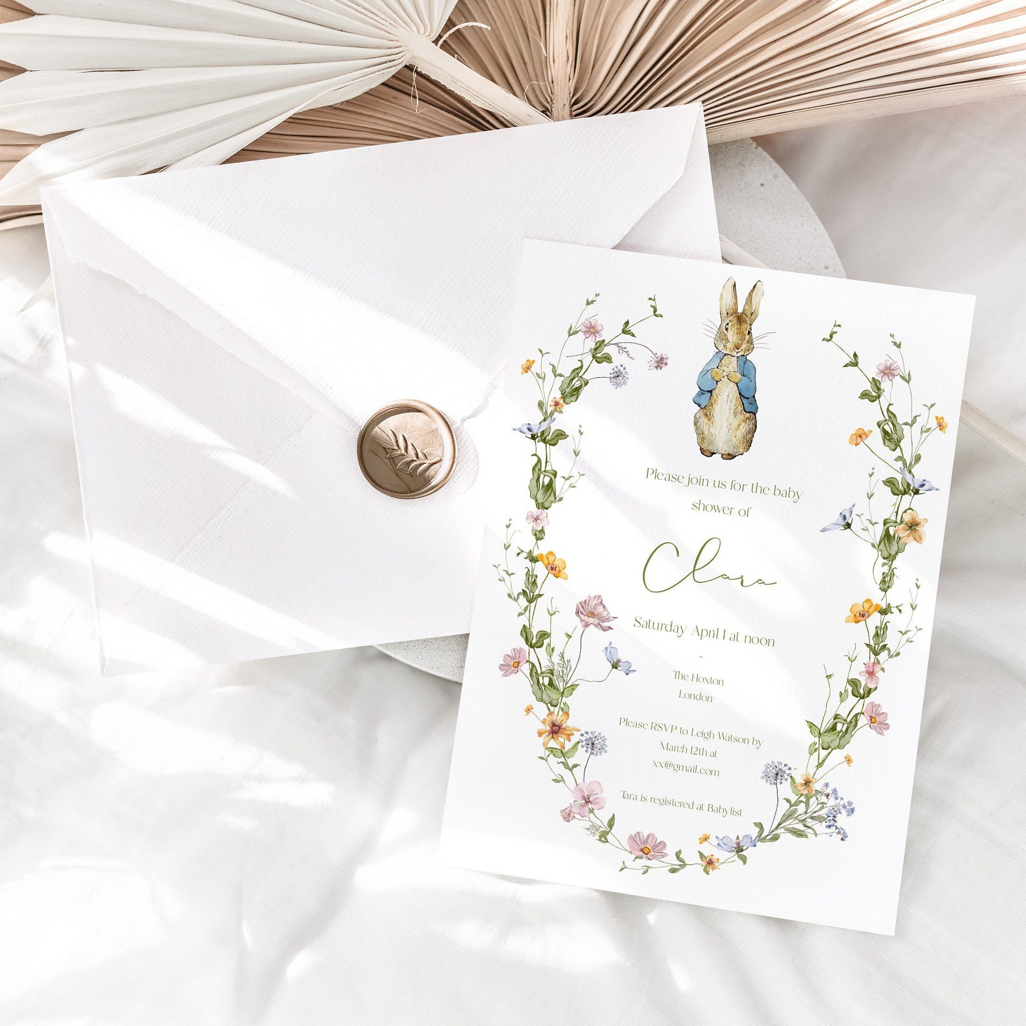 Peter Rabbit Floral Baby Shower Invitation Template, Gender Neutral ...