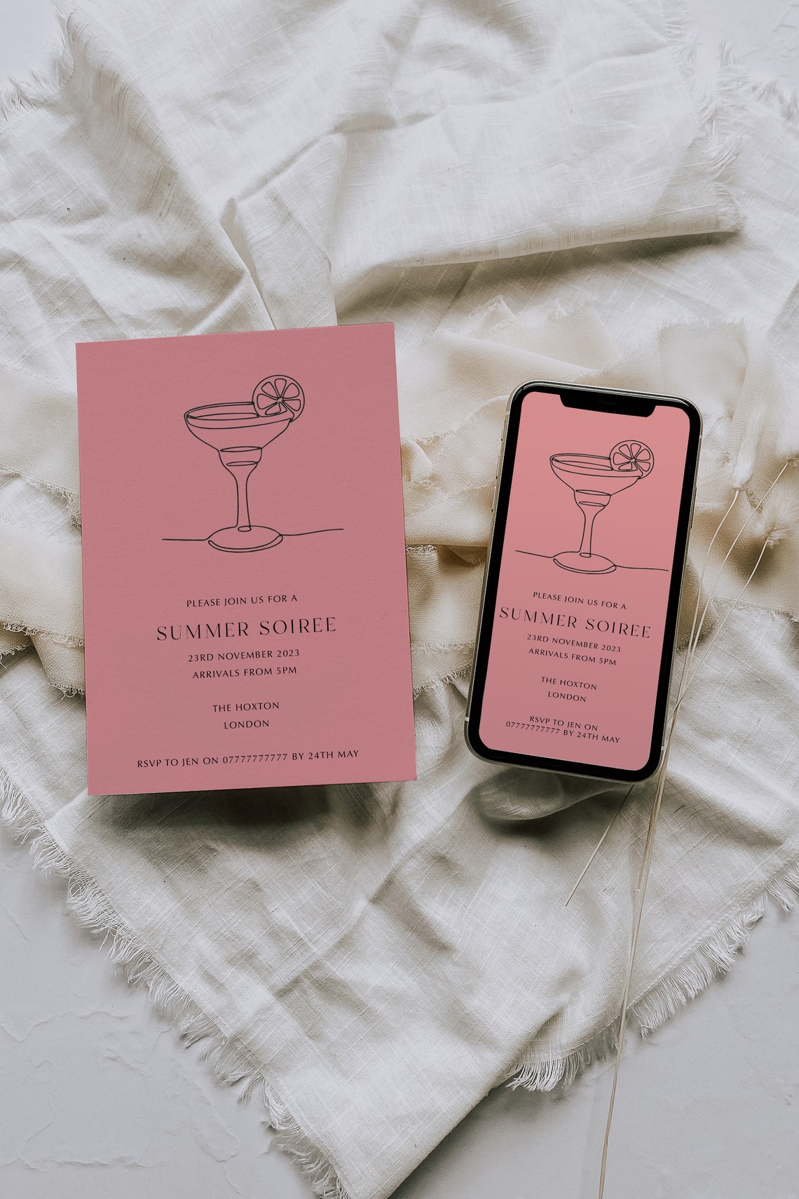 Cocktail Summer Party Invite, Pink Summer Party Invite, Margarita ...