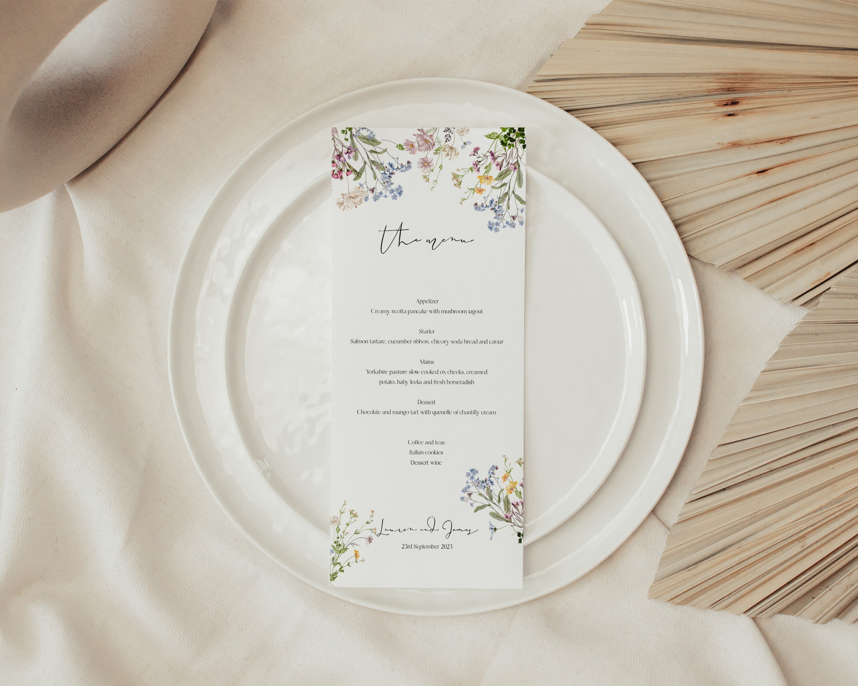 HARLOW Spring Flower Menu, Wild Flower Wedding Editable Menu, Floral ...