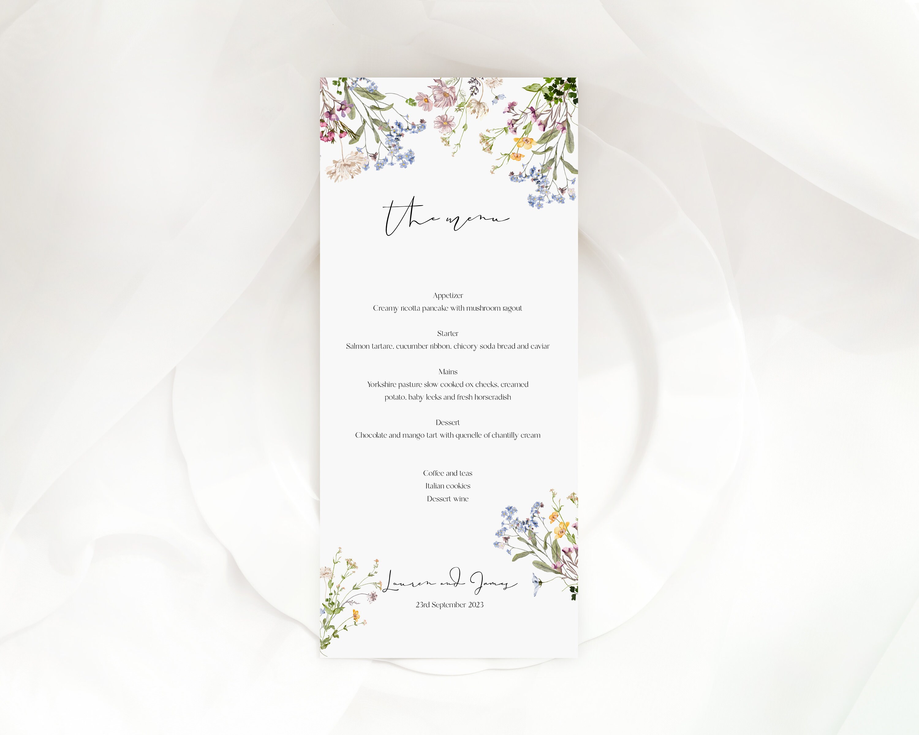 HARLOW Spring Flower Menu, Wild Flower Wedding Editable Menu, Floral ...