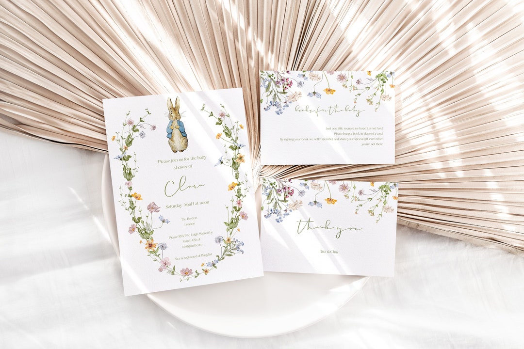 Peter Rabbit Floral Baby Shower Invitation Template Bundle, Gender ...